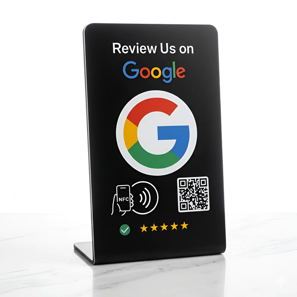 Google Review Stand Black NFC & QR Code Tap to Review Sign | TAPro | TAPRO